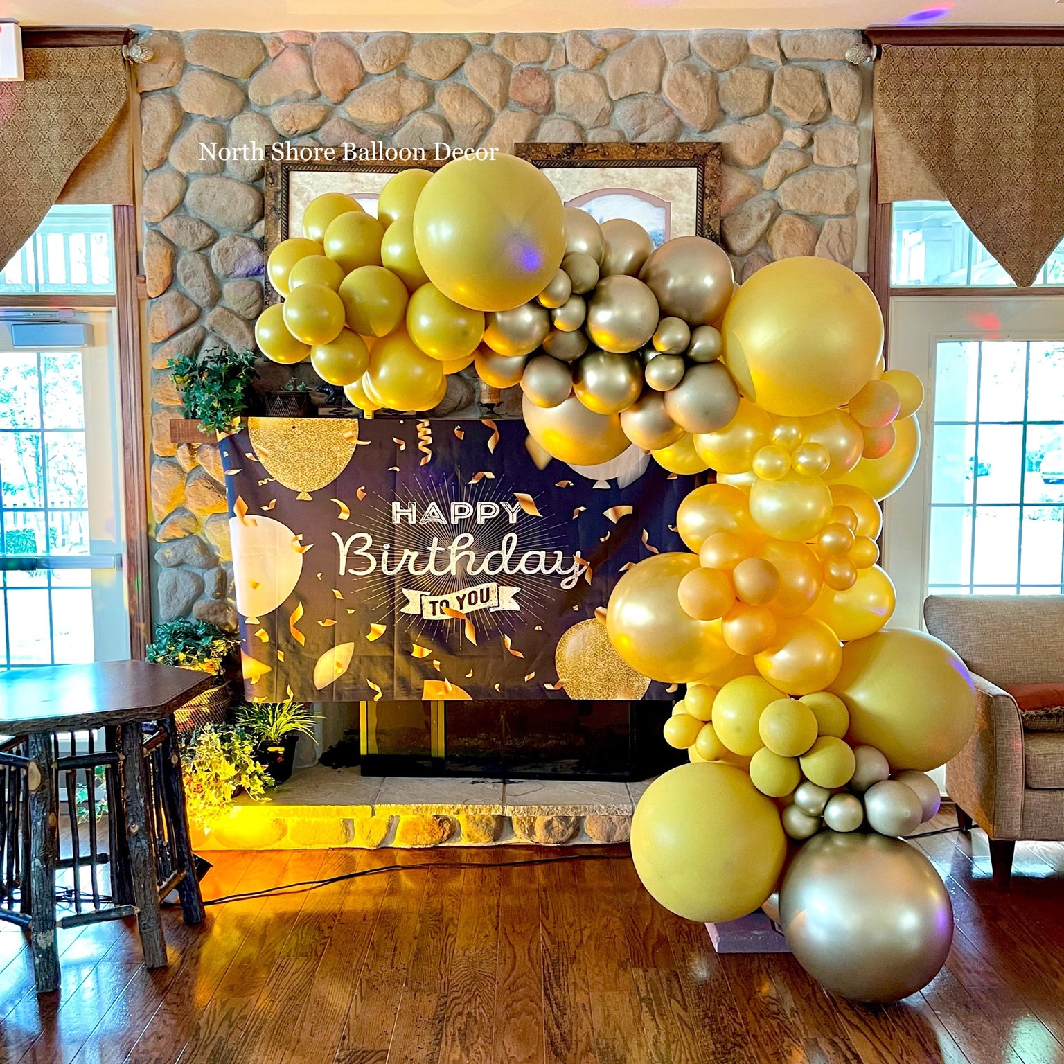 Monochromatic Birthday Party Organic Garland with Sign