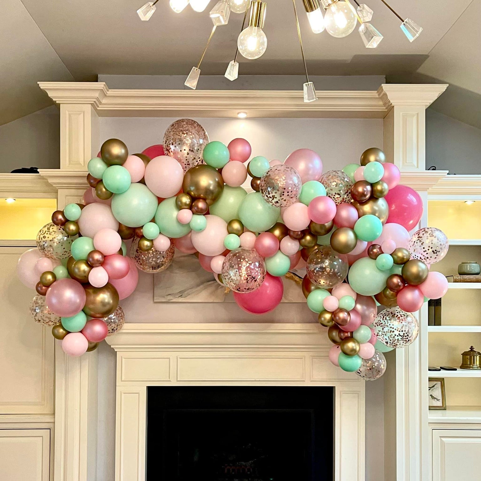 Minty Confetti Organic Garland Above the Fireplace
